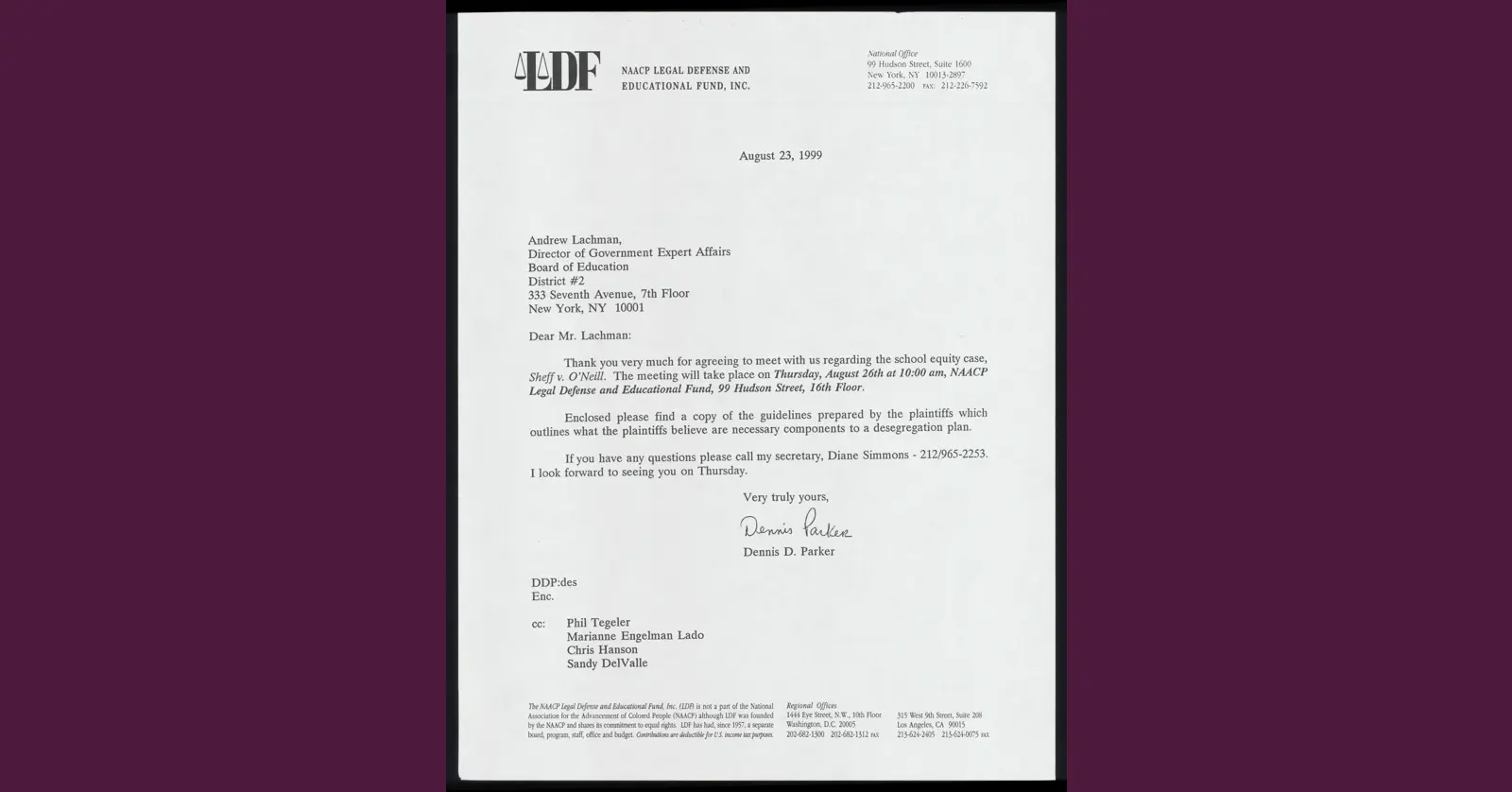 Letter from Parker to Lachman RE: Plaintiff Guidelines