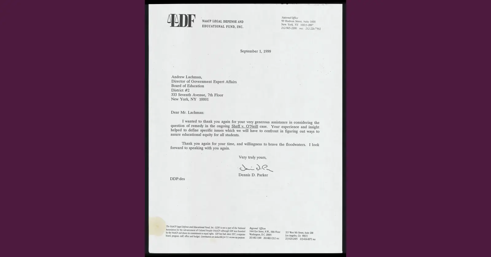 Letter from Parker to Lachman RE: Remedy Assistance