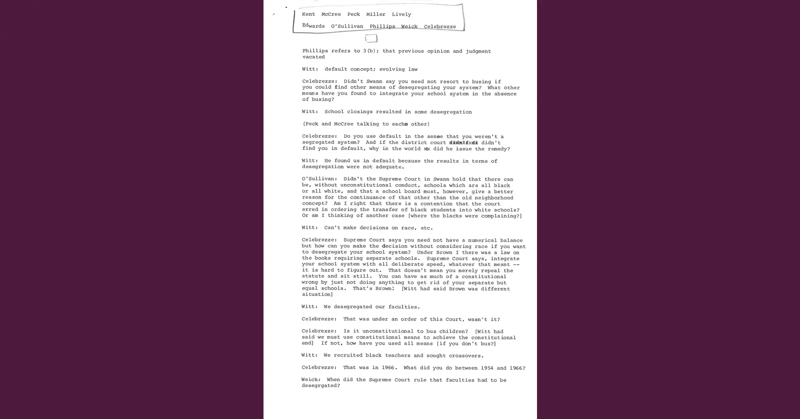 Attorney Notes from Oral Argument (Transcript)