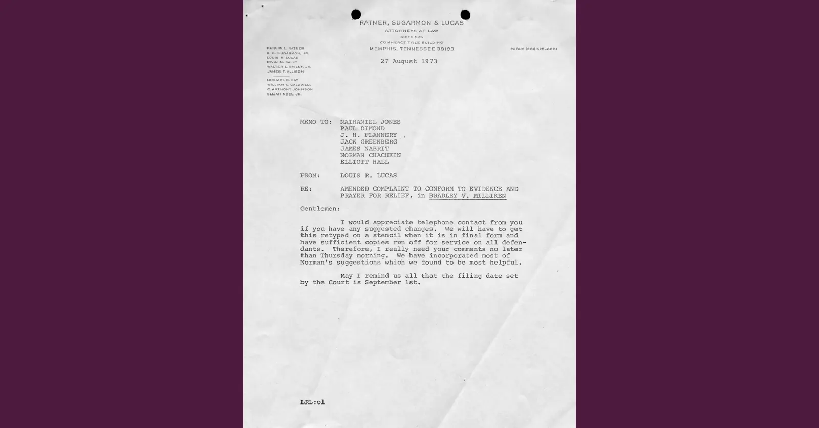 Letter from Lucas to Co-Counsel RE Amended Complaint and Prayer for Relief
