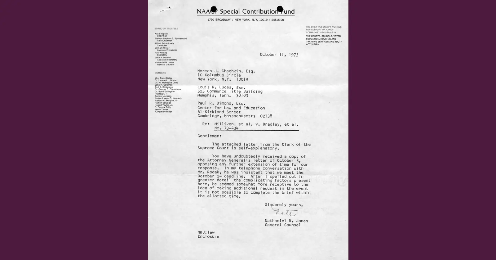 Letter from Jones to Co-Counsel RE Letter from Supreme Court Clerk