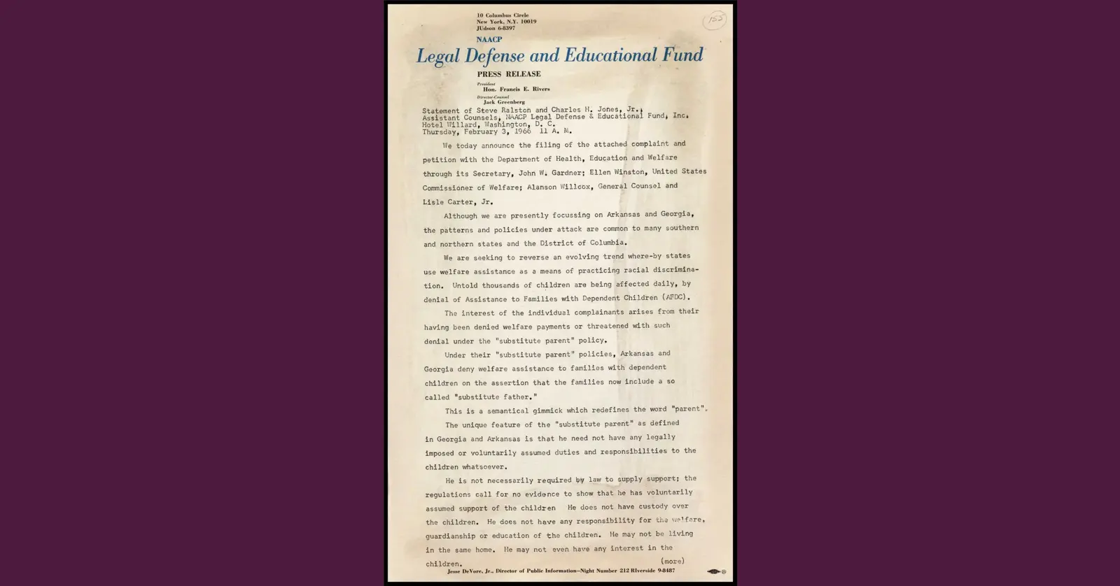 Steve Ralston and Charles H. Jones Statement